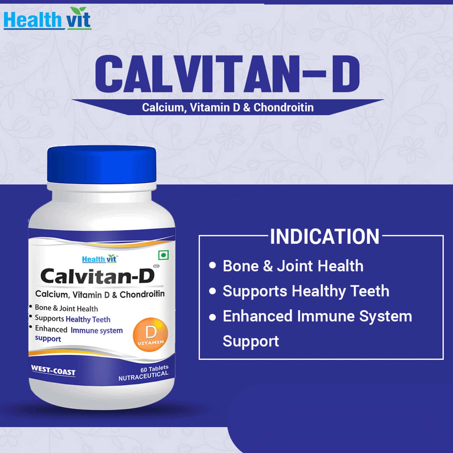 Buy HEALTHVIT CALVITAN-D CALCIUM AND VITAMIN D 60 TABLETS PACK OF 2 ...