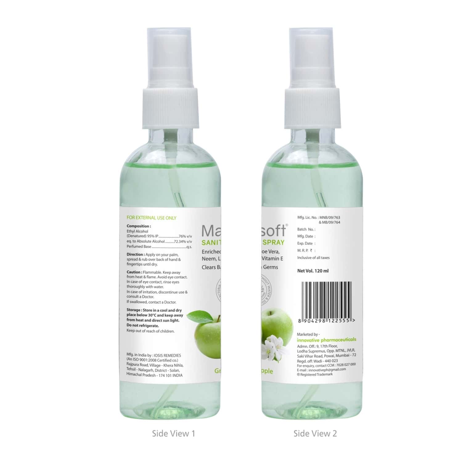 Buy MAXISOFT HAND SANITIZER SPRAY (GREEN APPLE) (120 ML - PACK OF 12 ...