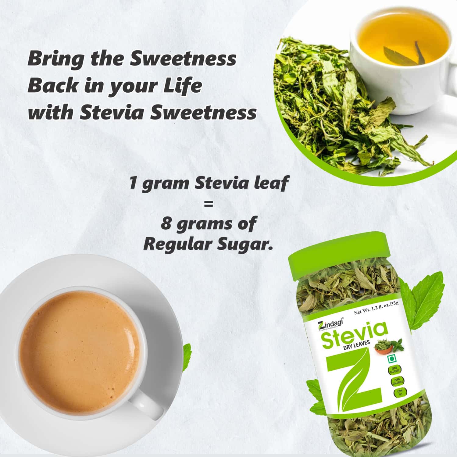 Buy ZINDAGI STEVIA LEAVES|NATURAL SUGAR-FREE STEVIA SWEETENER|ZERO ...