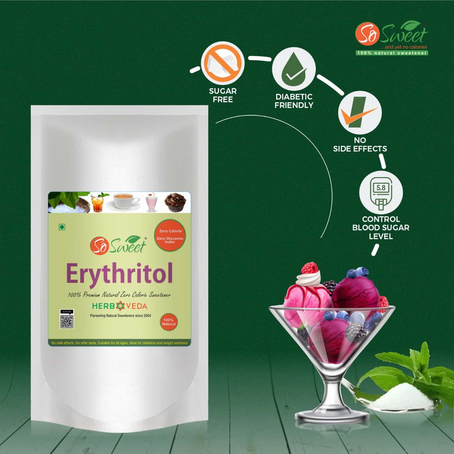 Buy SO SWEET ERYTHRITOL POWDER 1 KG NATURAL SWEETENER SUGAR FREE (PACK ...