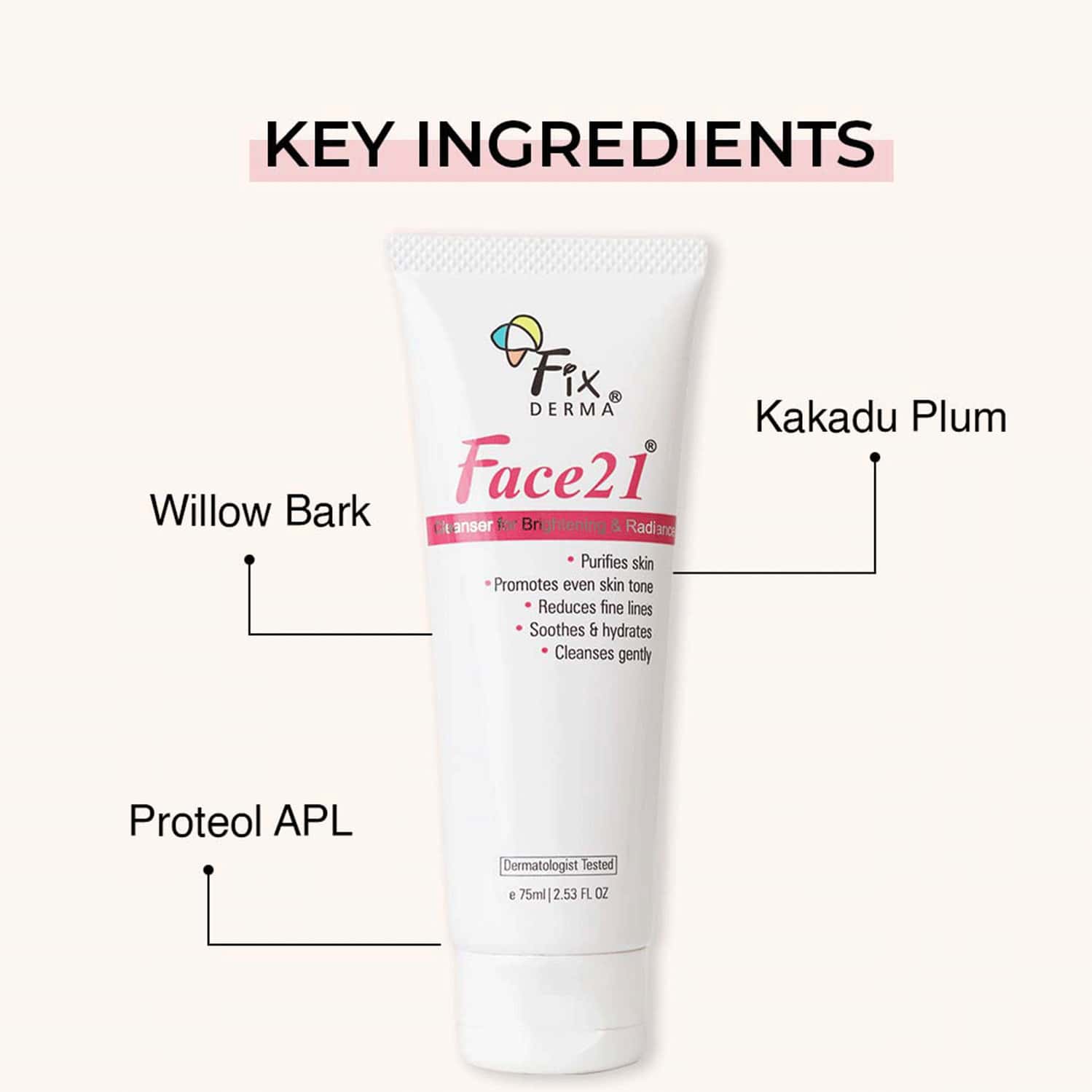 Buy FIXDERMA FACE 21 CLEANSER 75ML Online & Get Upto 60% OFF at PharmEasy