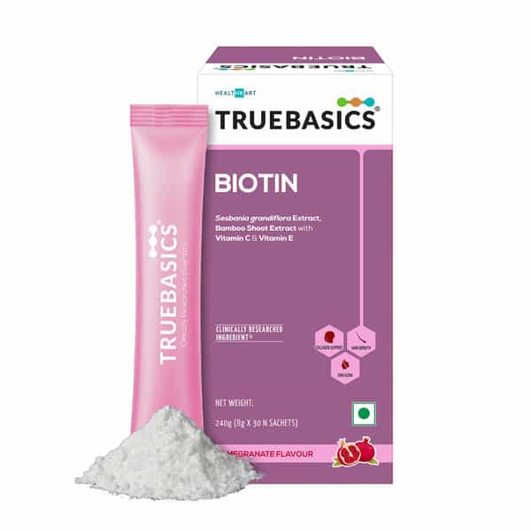 Buy TRUEBASICS PLANT BASED BIOTIN FOR HAIR GROWTH, SKIN GLOW & ANTI ...
