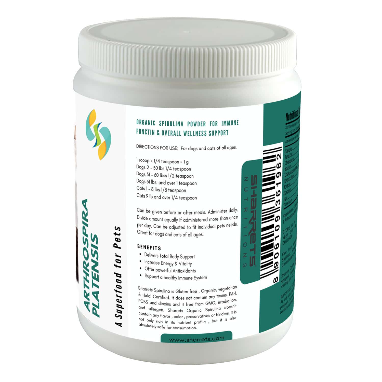 Buy SHARRETS ORGANIC SPIRULINA POWDER FOR PETS, SUPERFOOD FOR DOGS CATS ...