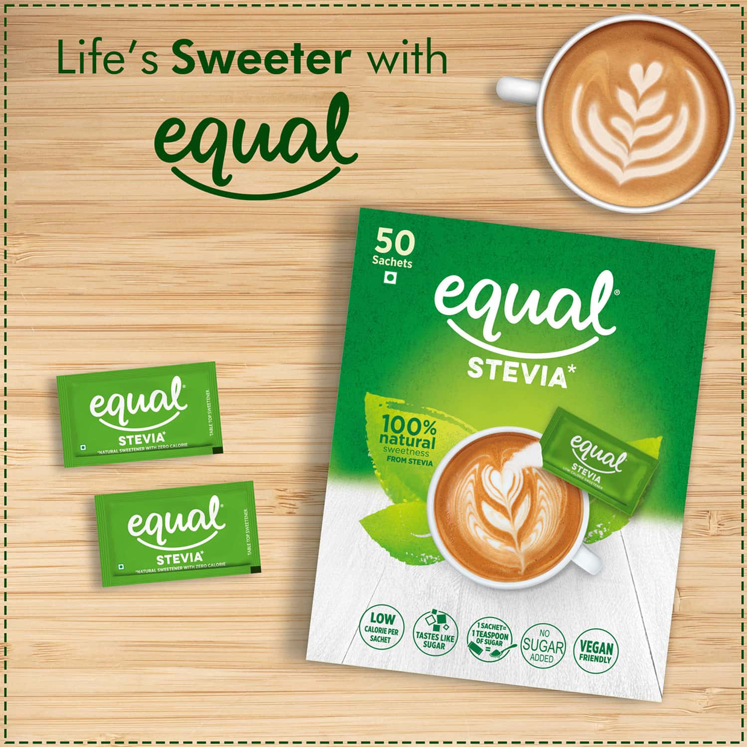 Buy EQUAL STEVIA NATURAL SWEETENER SUGAR FREE 50 SACHET PACK OF 2 ...