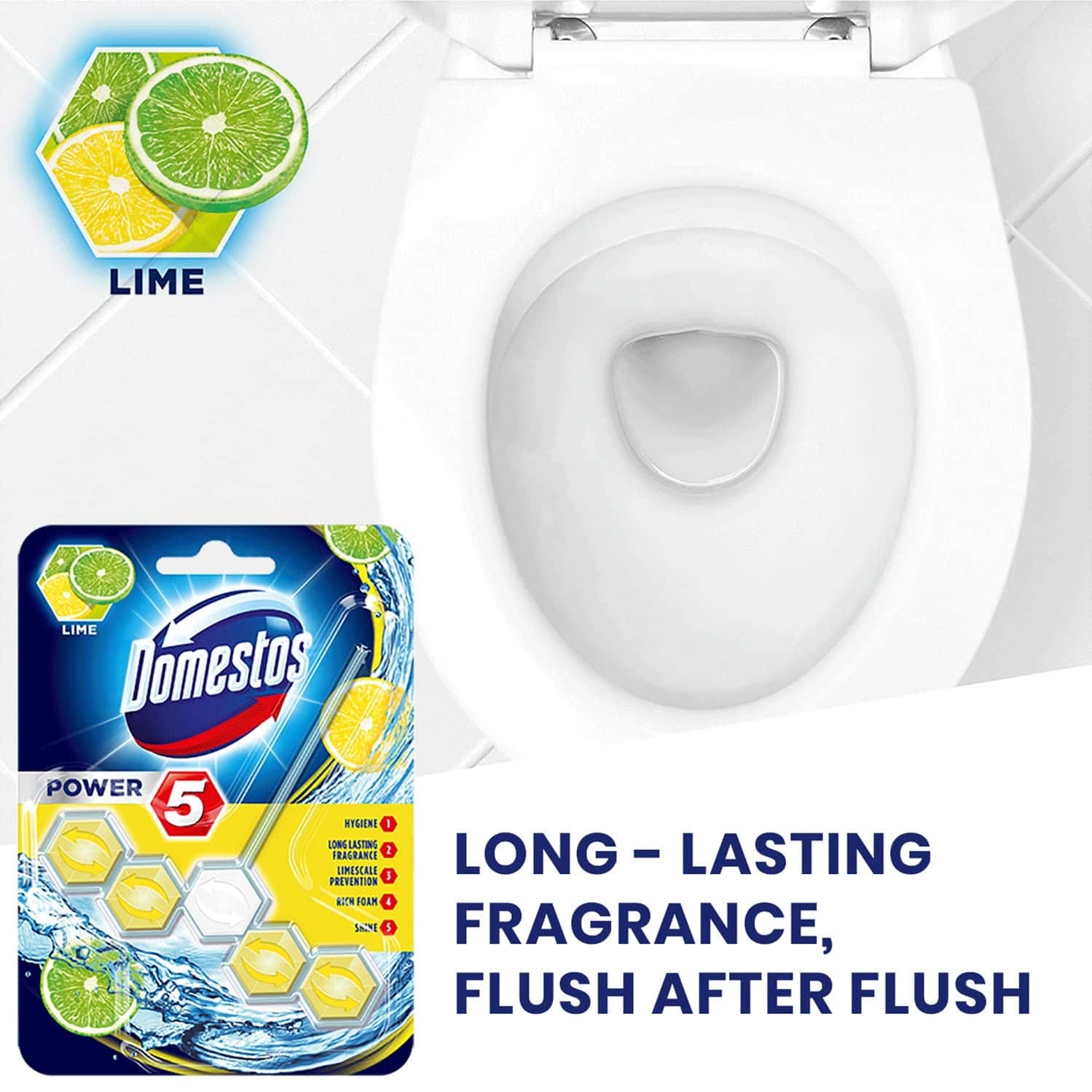 Buy DOMESTOS POWER 5 TOILET RIM BLOCK LIME LIMESCALE REMOVAL WITH LONG ...