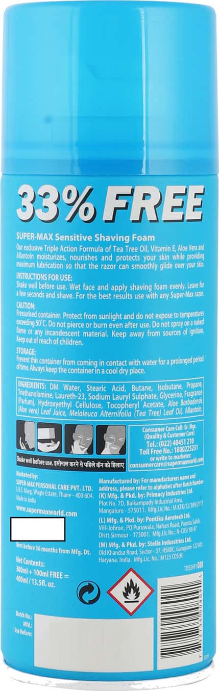 Buy SUPERMAX SHAVING FOAM SENSITIVE - 400 ML Online & Get Upto 60% OFF ...