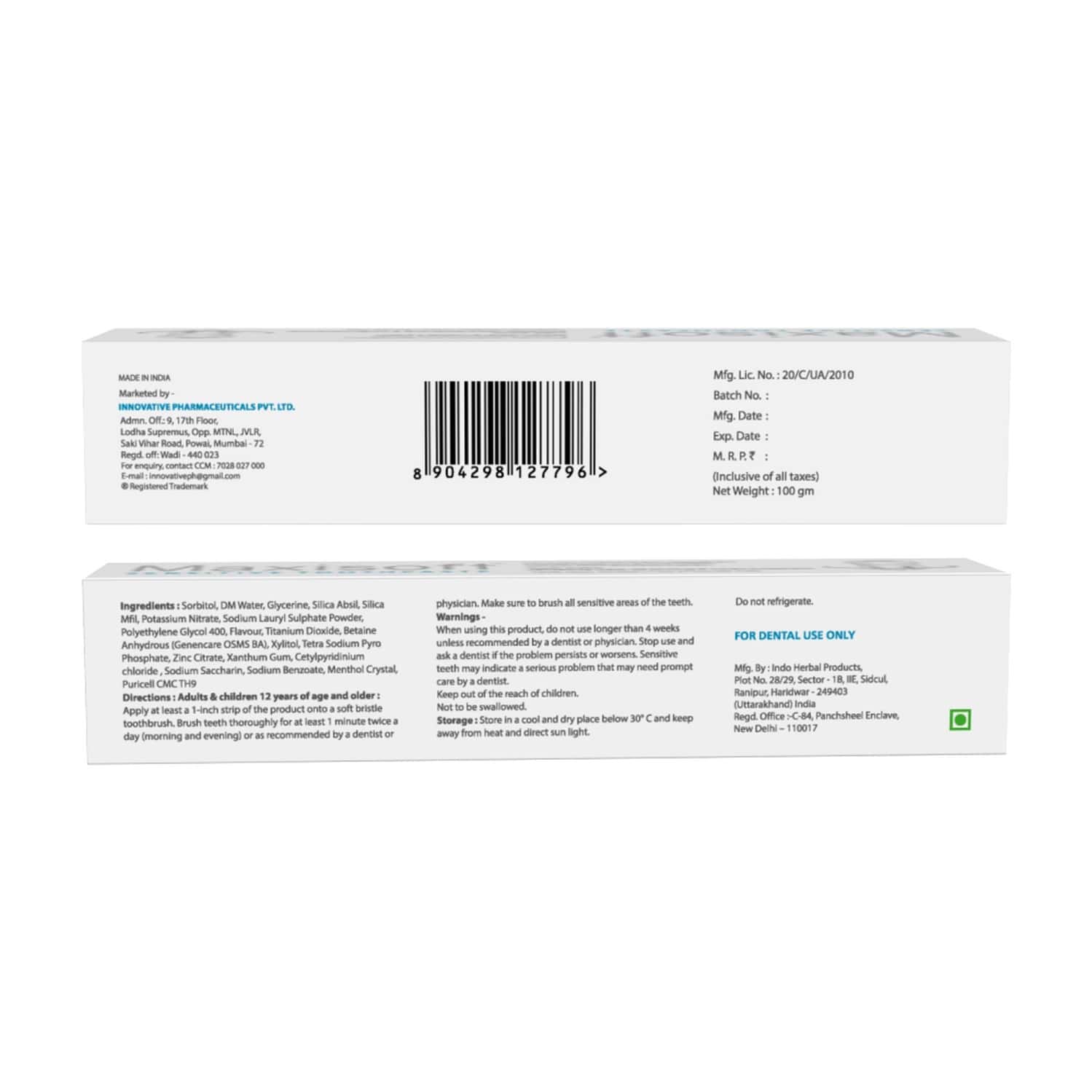 Buy MAXISOFT SENSITIVE TOOTHPASTE 100 GM | PARABEN FREE | COMPLETE ...