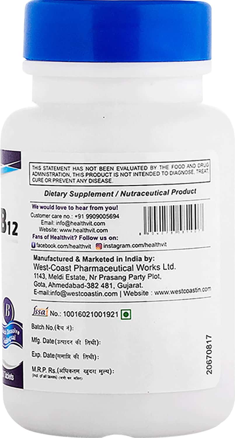 Buy HEALTHVIT VITAMIN B12 METHYLCOBALMIN 3000 MCG - 60 TABLETS Online ...