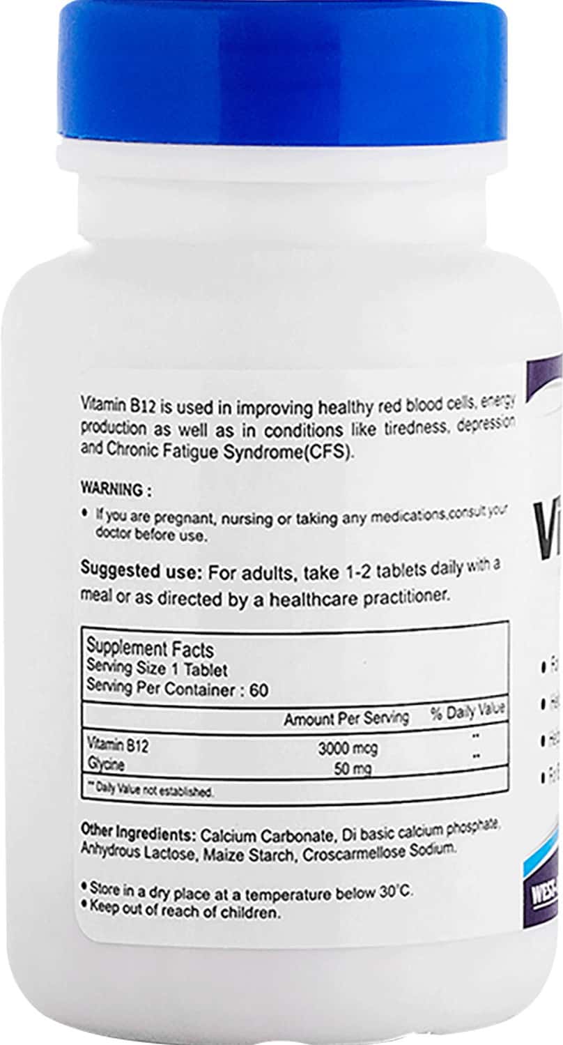 Buy HEALTHVIT VITAMIN B12 METHYLCOBALMIN 3000 MCG - 60 TABLETS Online ...