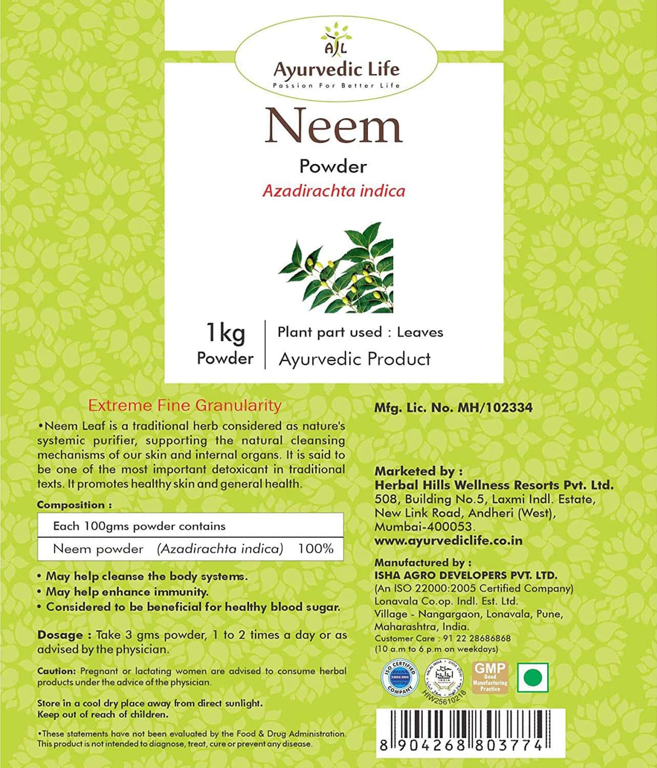 Buy AL-AYURVEDIC LIFE NEEM LEAVES POWDER AZADIRACHTA INDICA POWDER 1 KG ...
