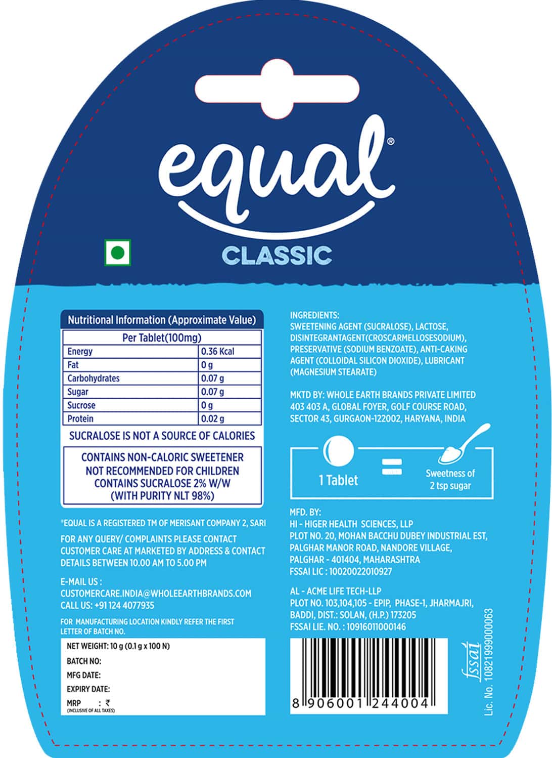 Buy EQUAL CLASSIC ZERO CALORIE SWEETENER, SUGAR FREE, CALORIE CONTROL ...