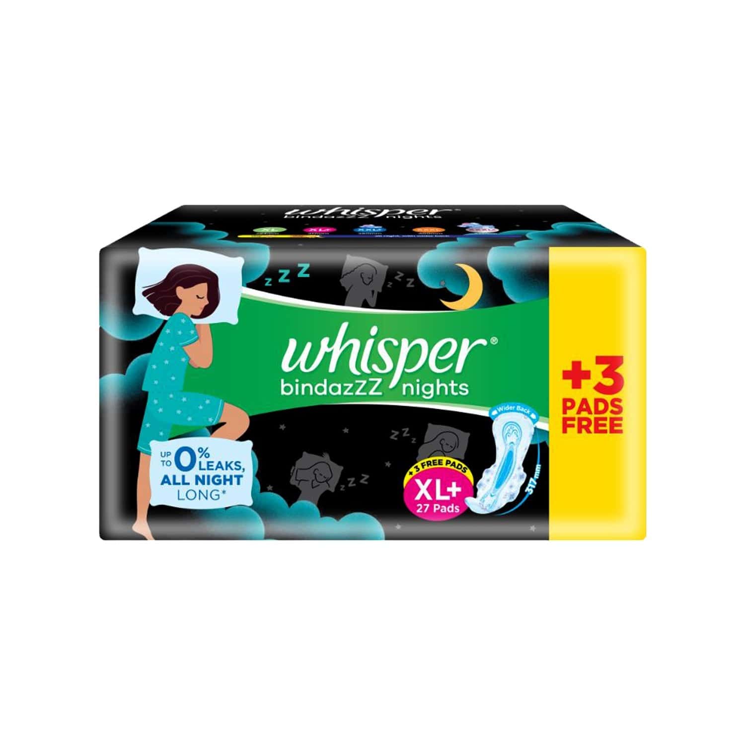 Buy WHISPER ULTRA OVERNIGHT SIZE XL PLUS SANITARY PADS PACKET OF 7 ...