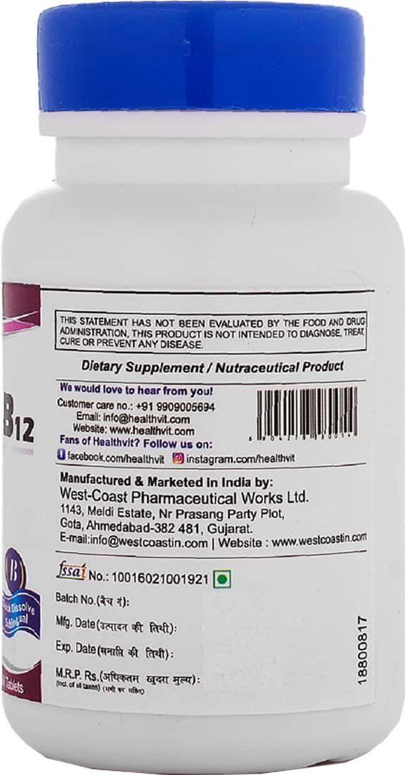 Buy HEALTHVIT VITAMIN B12 500MCG FOR VITAMIN B12 DEFICIENCY - 60 ...