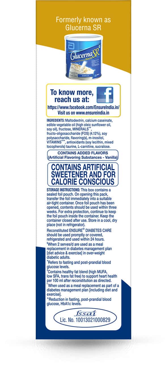 Buy ENSURE DIABETES CARE VANILLA POWDER REFILL - 1 KG Online & Get Upto ...