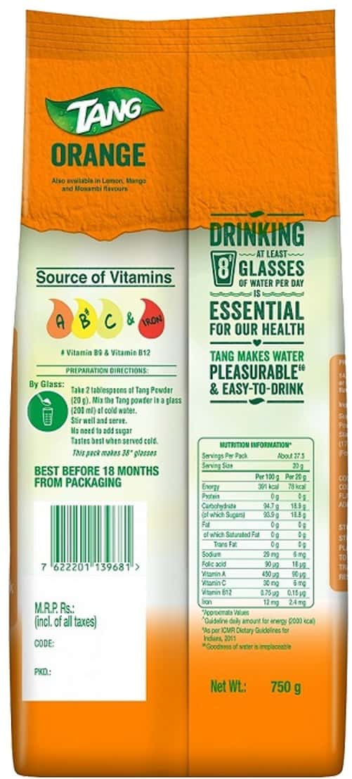 Buy TANG ORANGE INSTANT DRINK MIX PACKET OF 750 G Online & Get Upto 60% ...