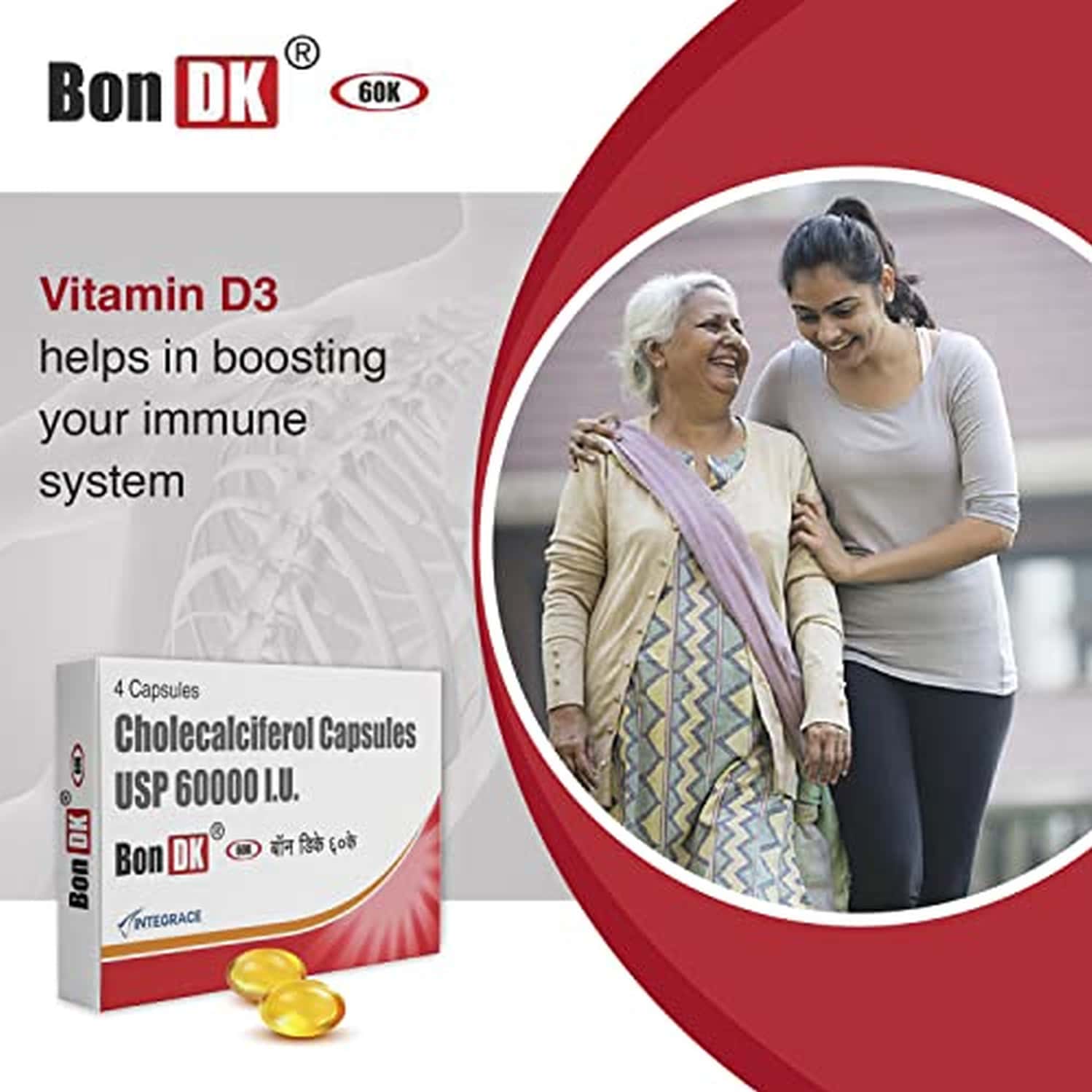 Buy BON DK 60K VITAMIN D3 CAPSULE|20 CAPSULE(PACK OF 5) MEN & WOMEN (5 ...