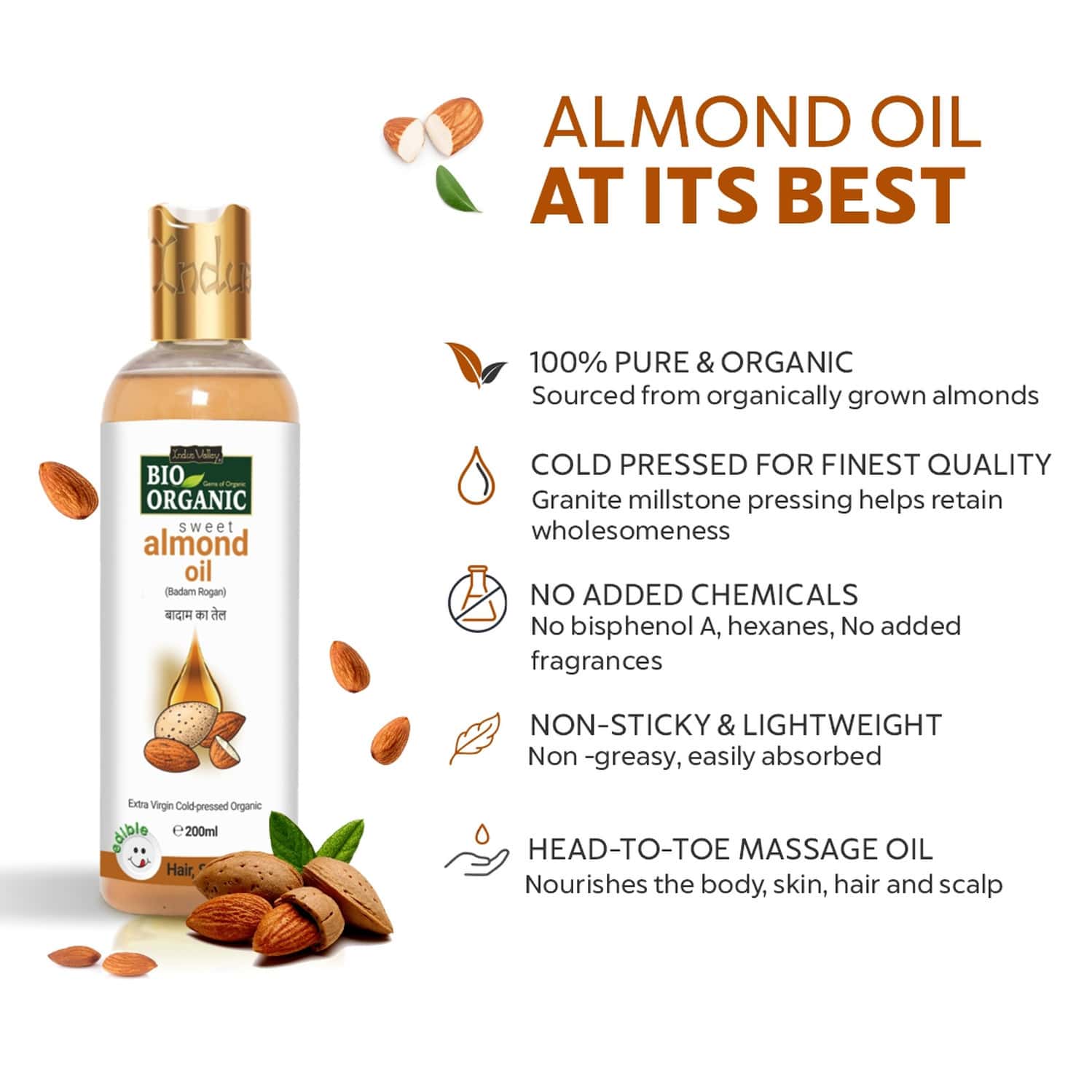 Buy INDUS VALLEY BIO ORGANIC ALMOND OIL-200ML Online & Get Upto 60% OFF ...