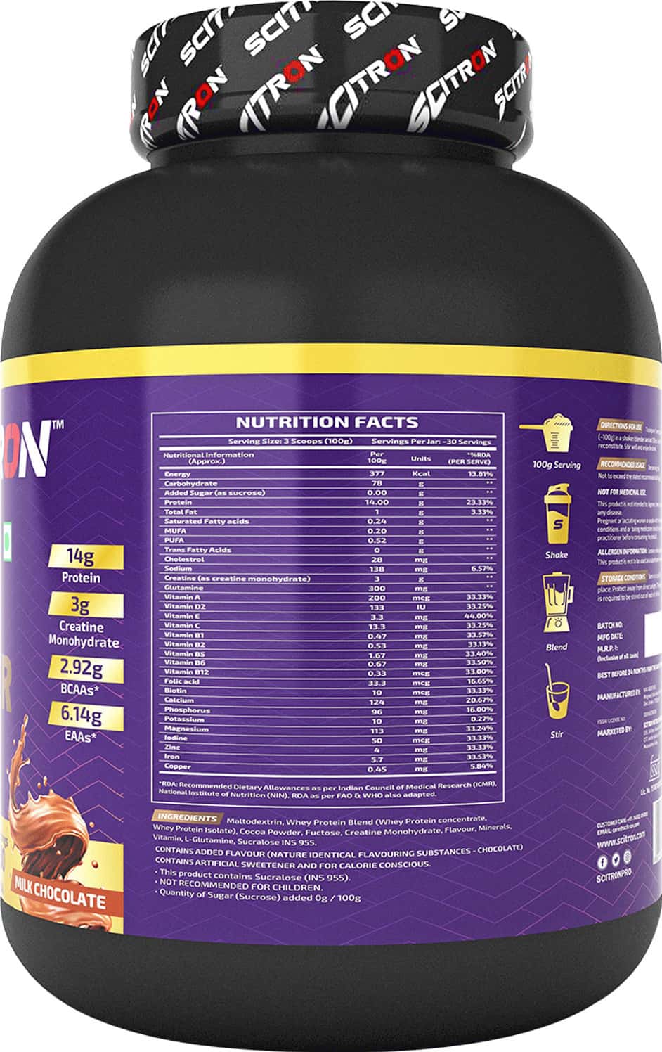 Buy SCITRON NITRO SERIES HYPER MASS GAINER - 3KG (MILK CHOCOLATE ...