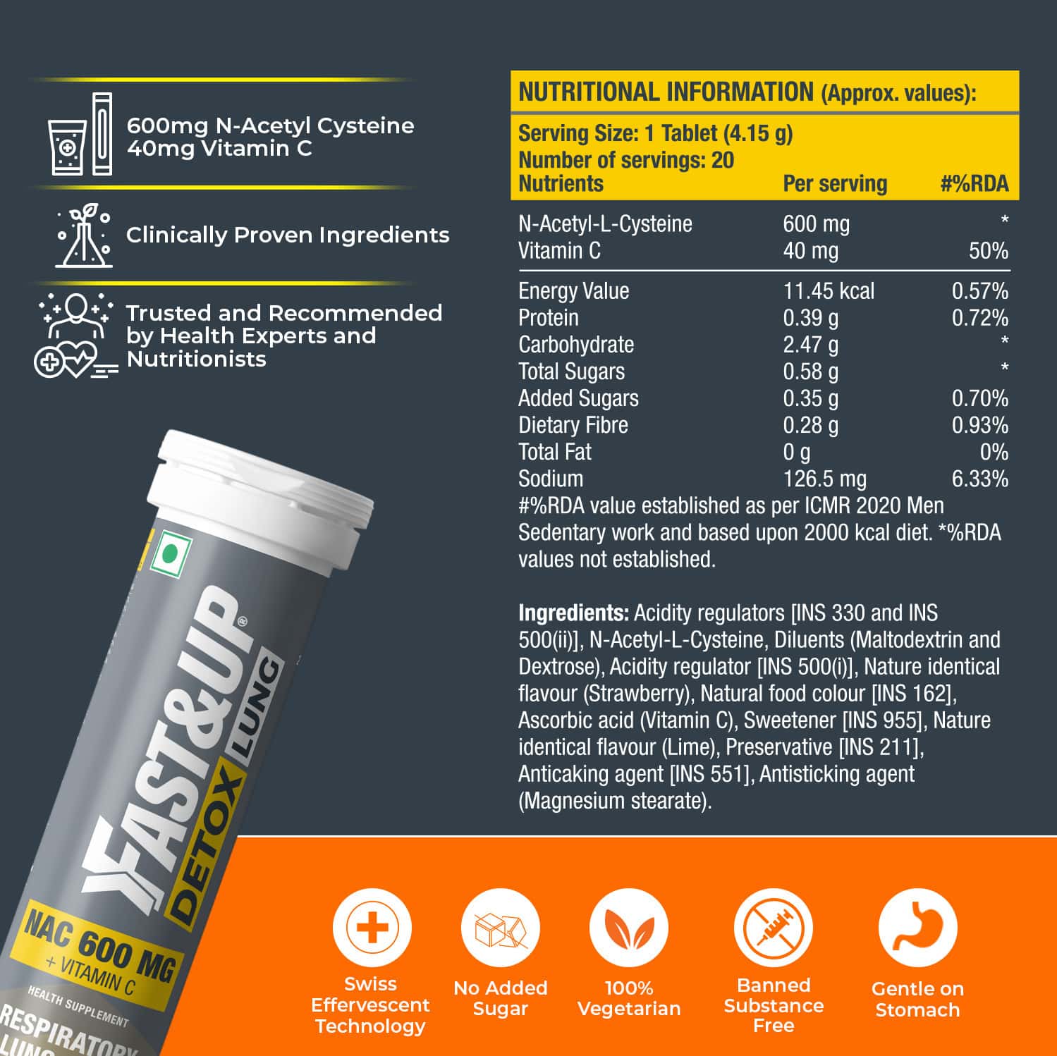 Buy FAST&UP NAC (N - ACETYLCYSTEINE) LUNG HEALTH AND LIVER DETOX 20 STRAWBERRY Online & Get Upto ...