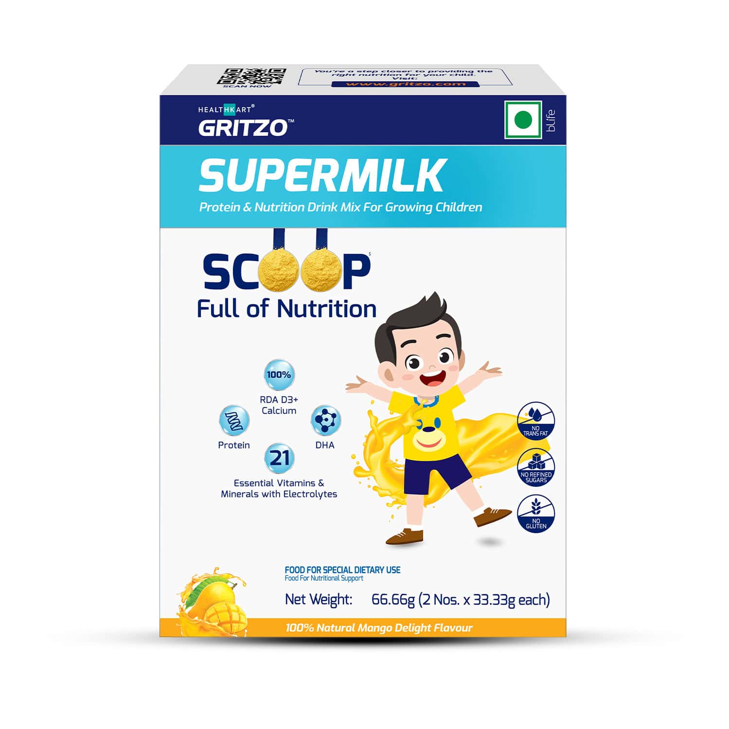 Buy GRITZO SUPERMILK 4-7Y (ACTIVE KIDS), HIGH PROTEIN (6 G), 100% ...