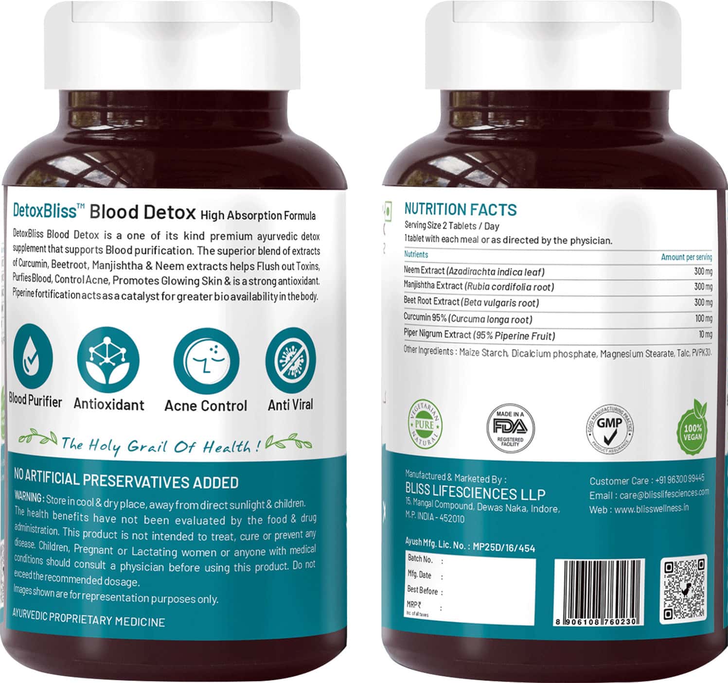 Buy BLISS WELNESS BLOOD DETOX |CURCUMIN BEETROOT MANJISTHA NEEM EXTRACT ...