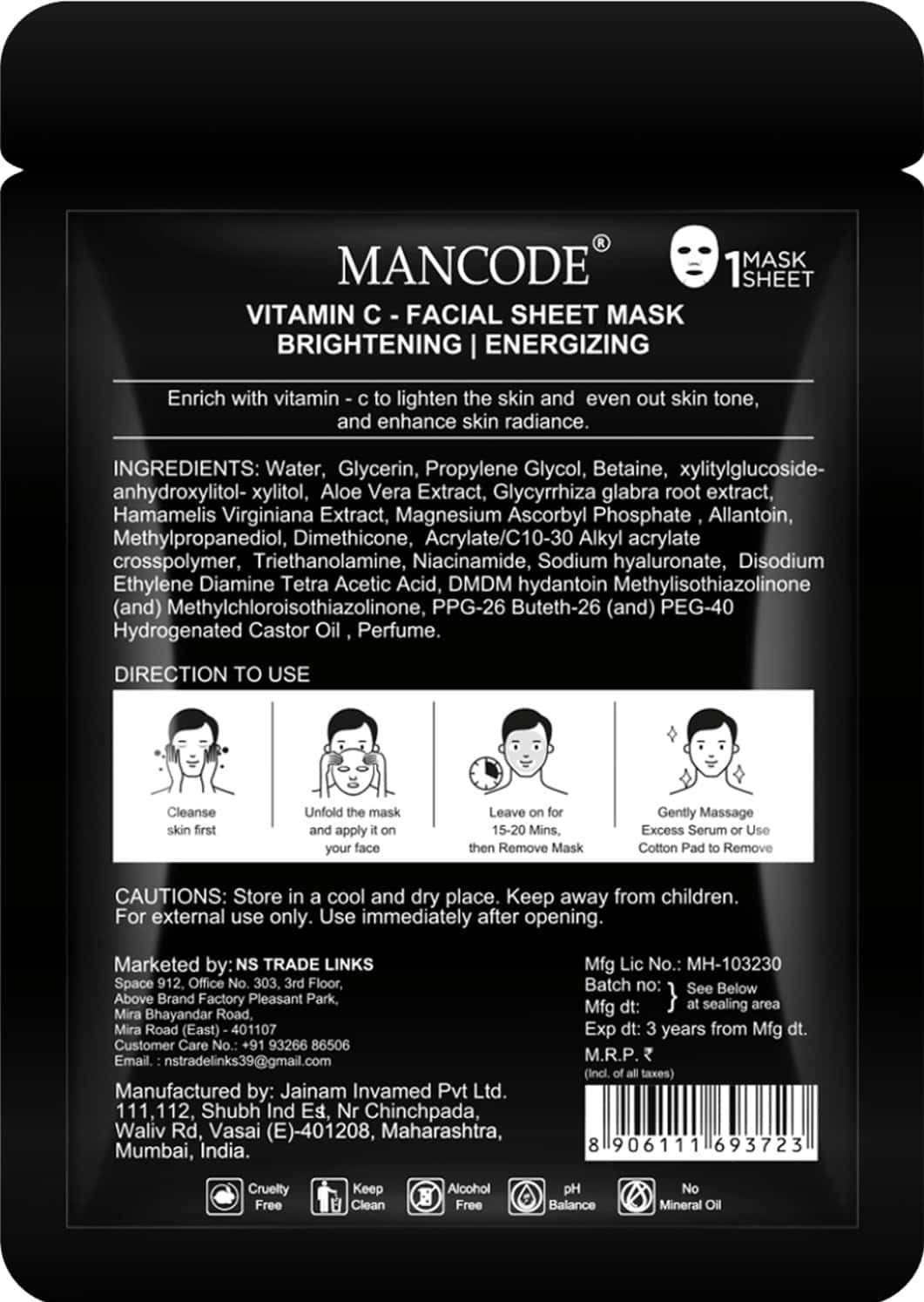 Buy MANCODE VITAMIN C FACIAL SHEET MASK 25ML Online & Get Upto 60% OFF at PharmEasy