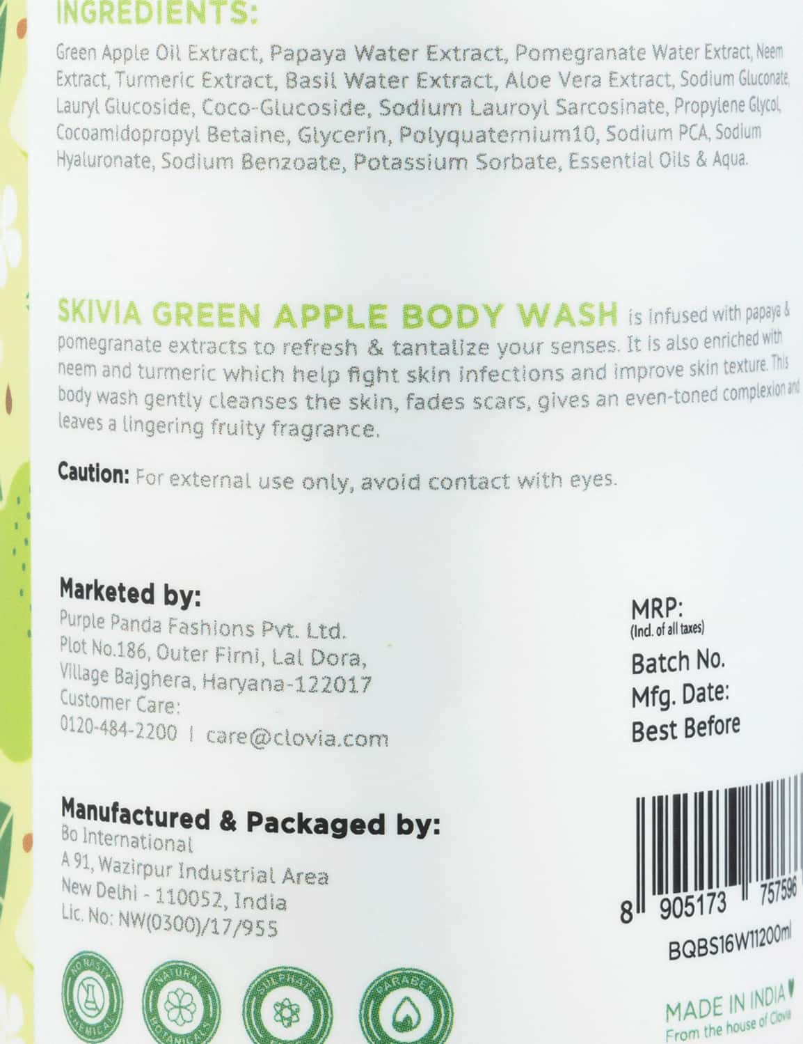 Buy SKIVIA GREEN APPLE BODY WASH | IMPROVES SKIN TEXTURE | FOR ALL SKIN ...
