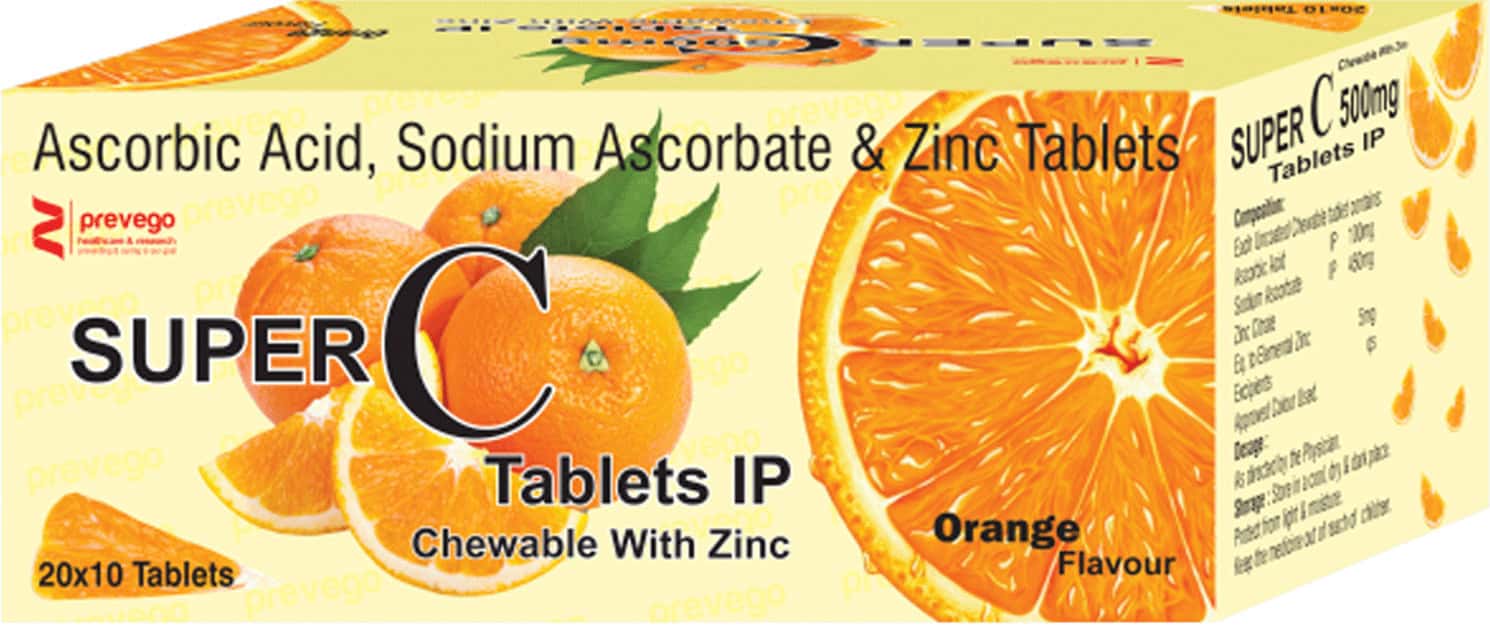 Buy Super C Orange Flavour Strip Of 10 Chewable Tablets Online at Flat ...