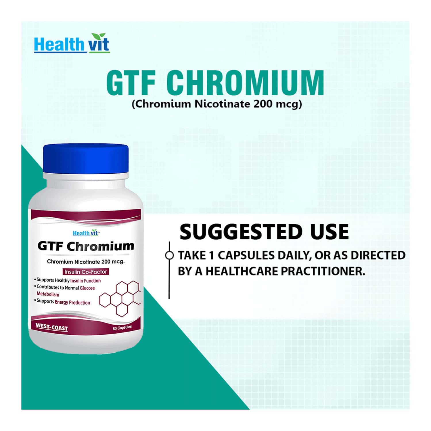 Buy HEALTHVIT GTF CHROMIUM (CHROMIUM NICOTINATE) 200 MCG 60 CAPSULES ...