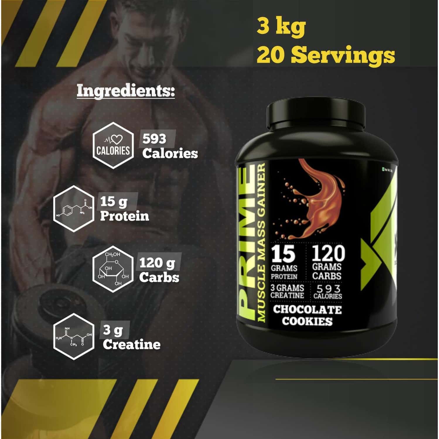 Buy BIGFLEX PRIME MASS GAINER (CHOCOLATE COOKIES) (3 KG) Online & Get ...