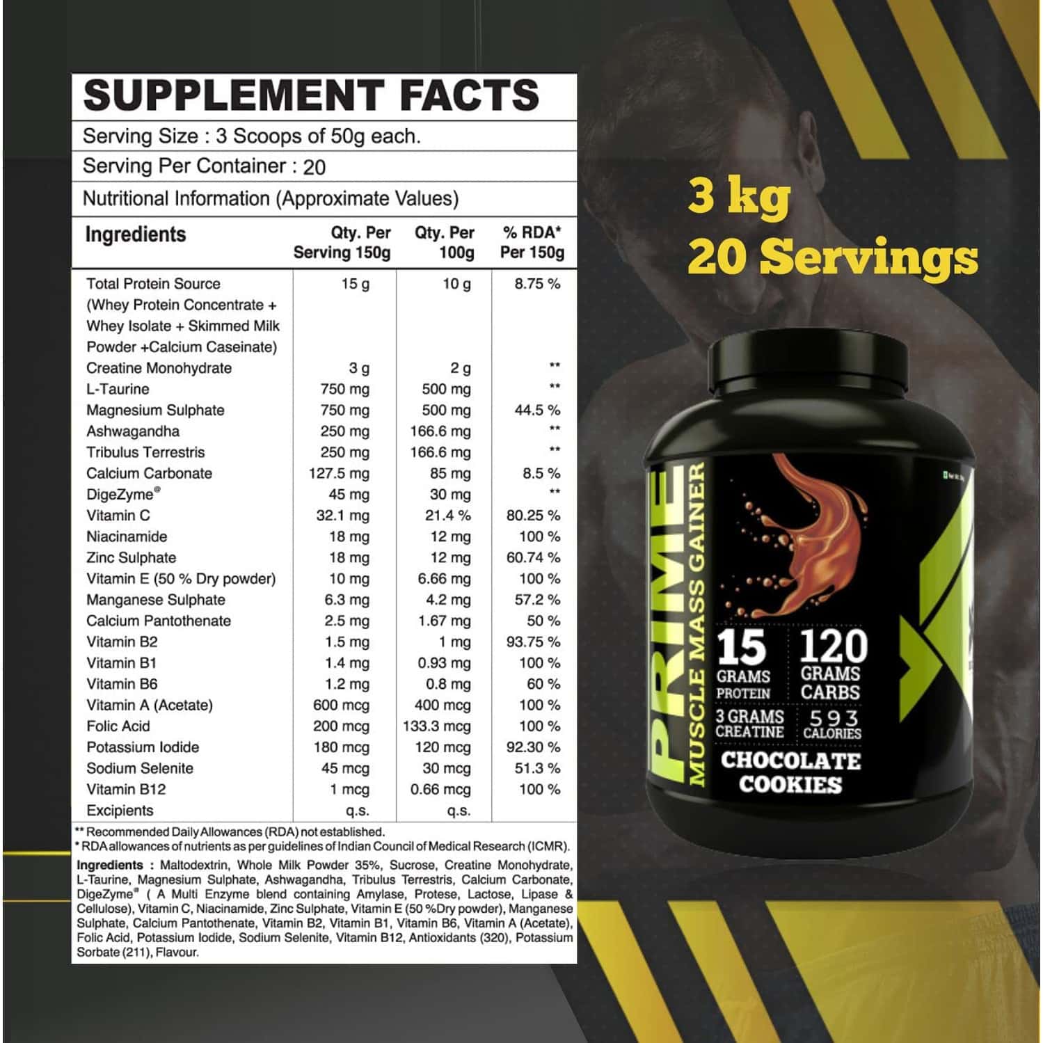 Buy BIGFLEX PRIME MASS GAINER (CHOCOLATE COOKIES) (3 KG) Online & Get ...