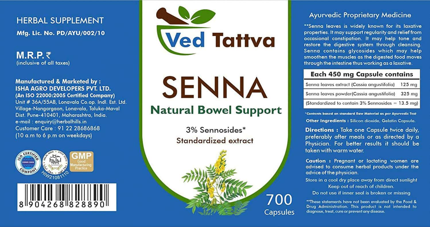 Buy VED TATTVA SENNA CAPSULES HERBAL SENNA LEAVES 700 CAPSULES NATURAL ...