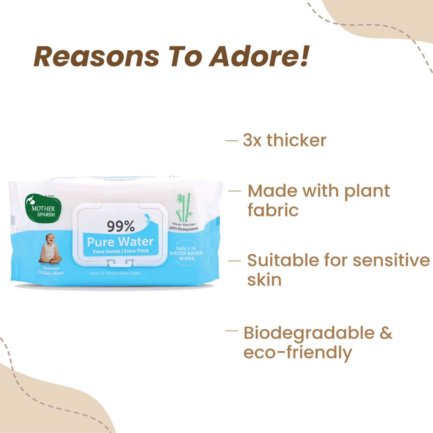 Buy MOTHER SPARSH 99% PURE WATER (UNSCENTED) BABY WIPES I 72 PCS/PACK ...