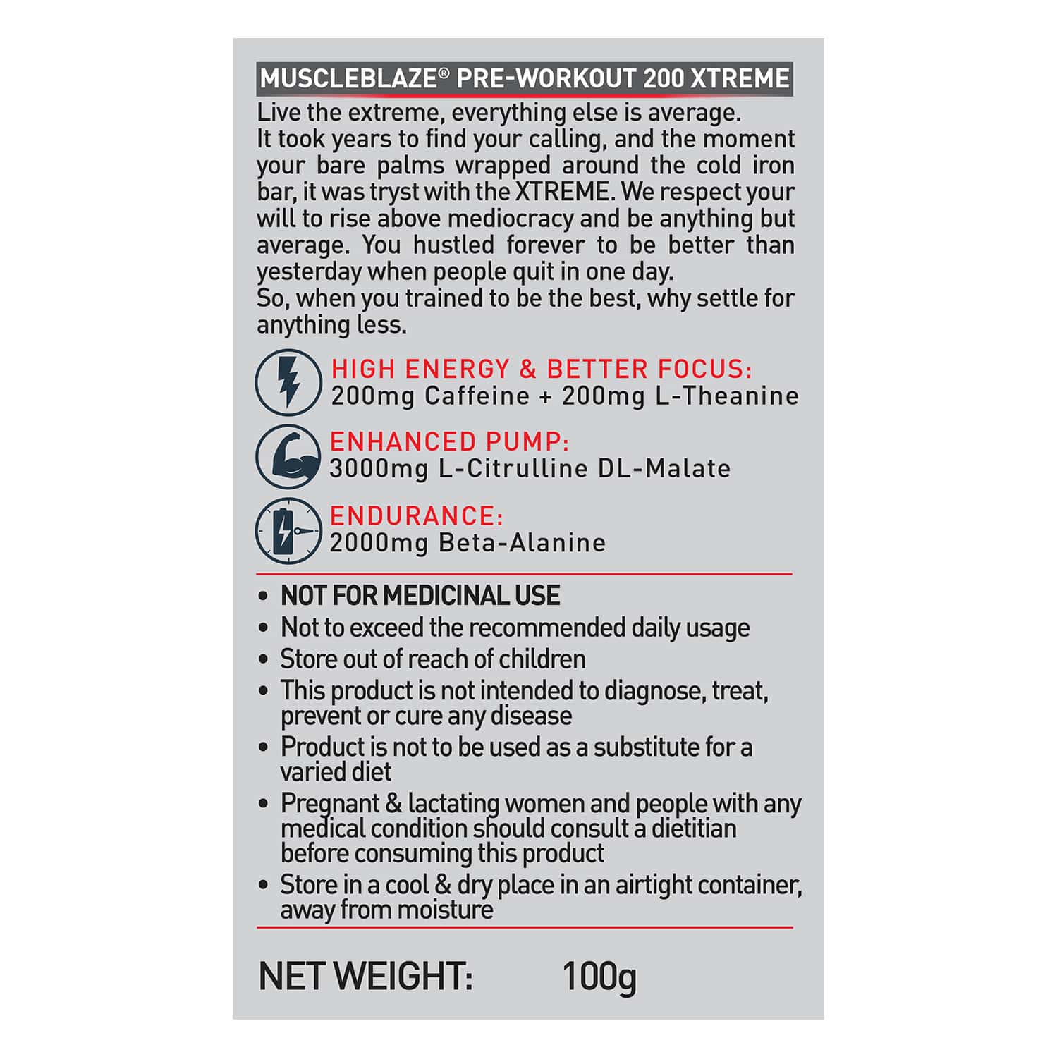 Buy MUSCLEBLAZE PRE WORKOUT 200 XTREME, 200 MG CAFFEINE, 200 MG ...