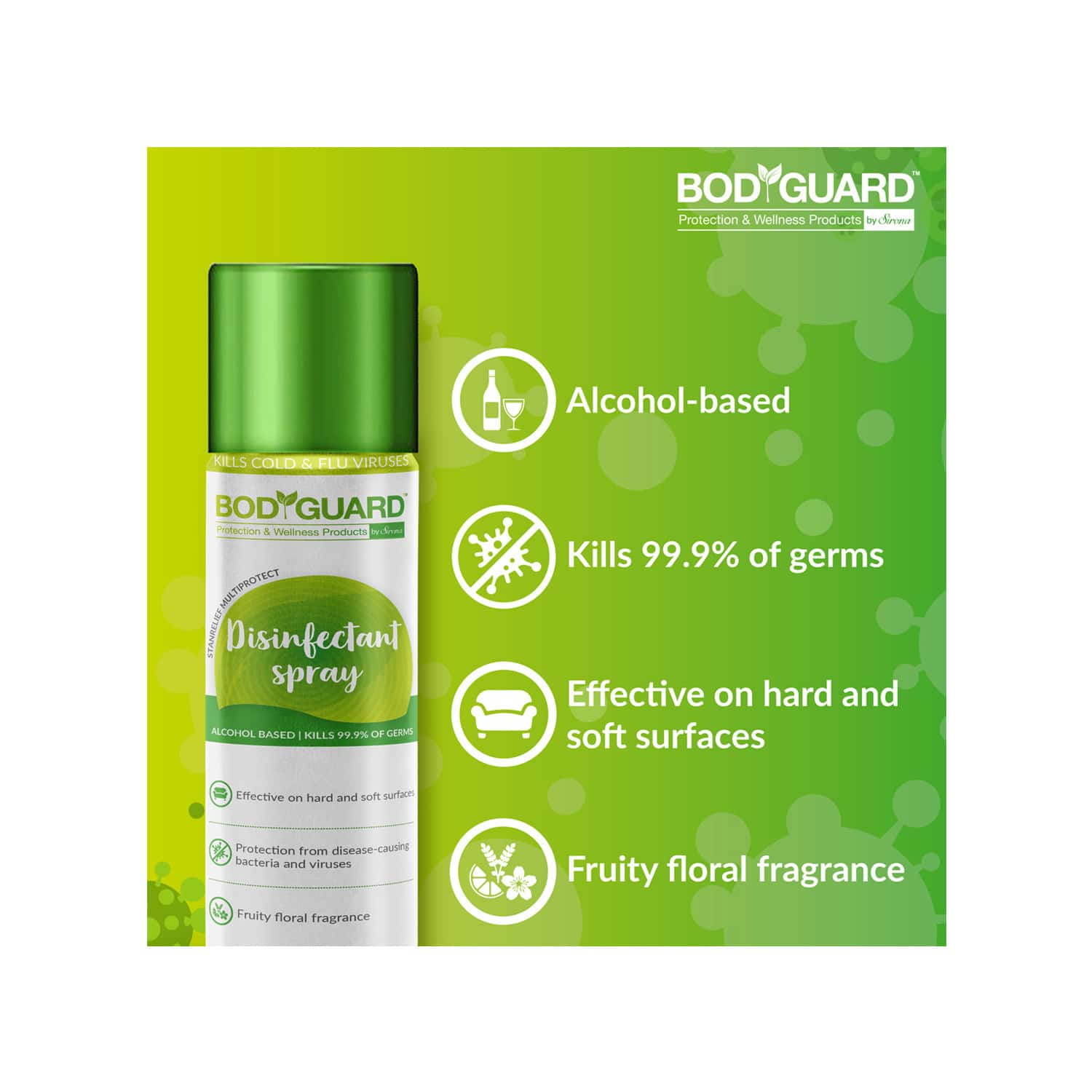 Buy BODYGUARD MULTIPURPOSE DISINFECTANT SPRAY, ALCOHOL BASED KILLS 99.9 ...