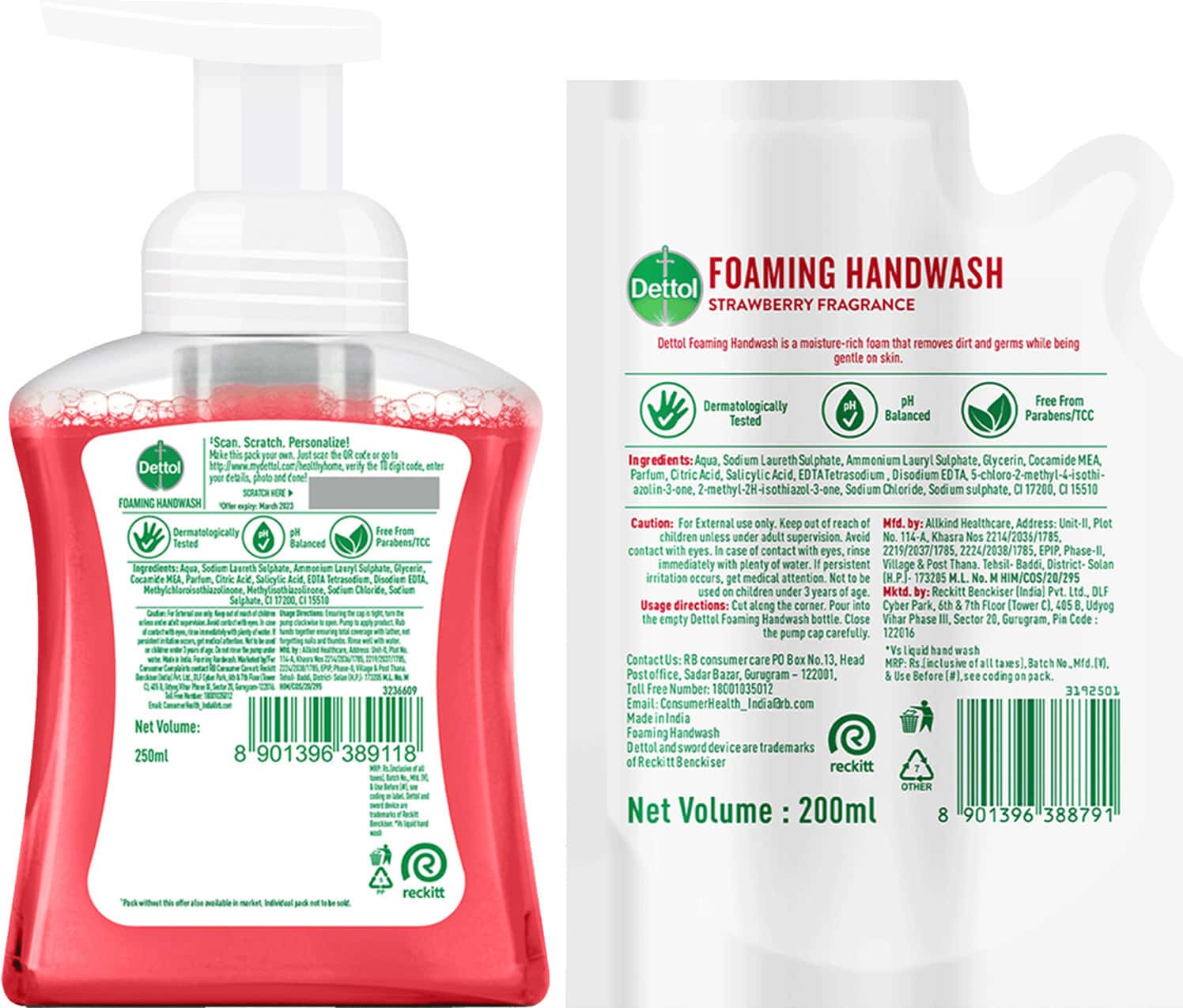 Buy DETTOL FOAMING HANDWASH PUMP + REFILL COMBO STRAWBERRY (250ML ...