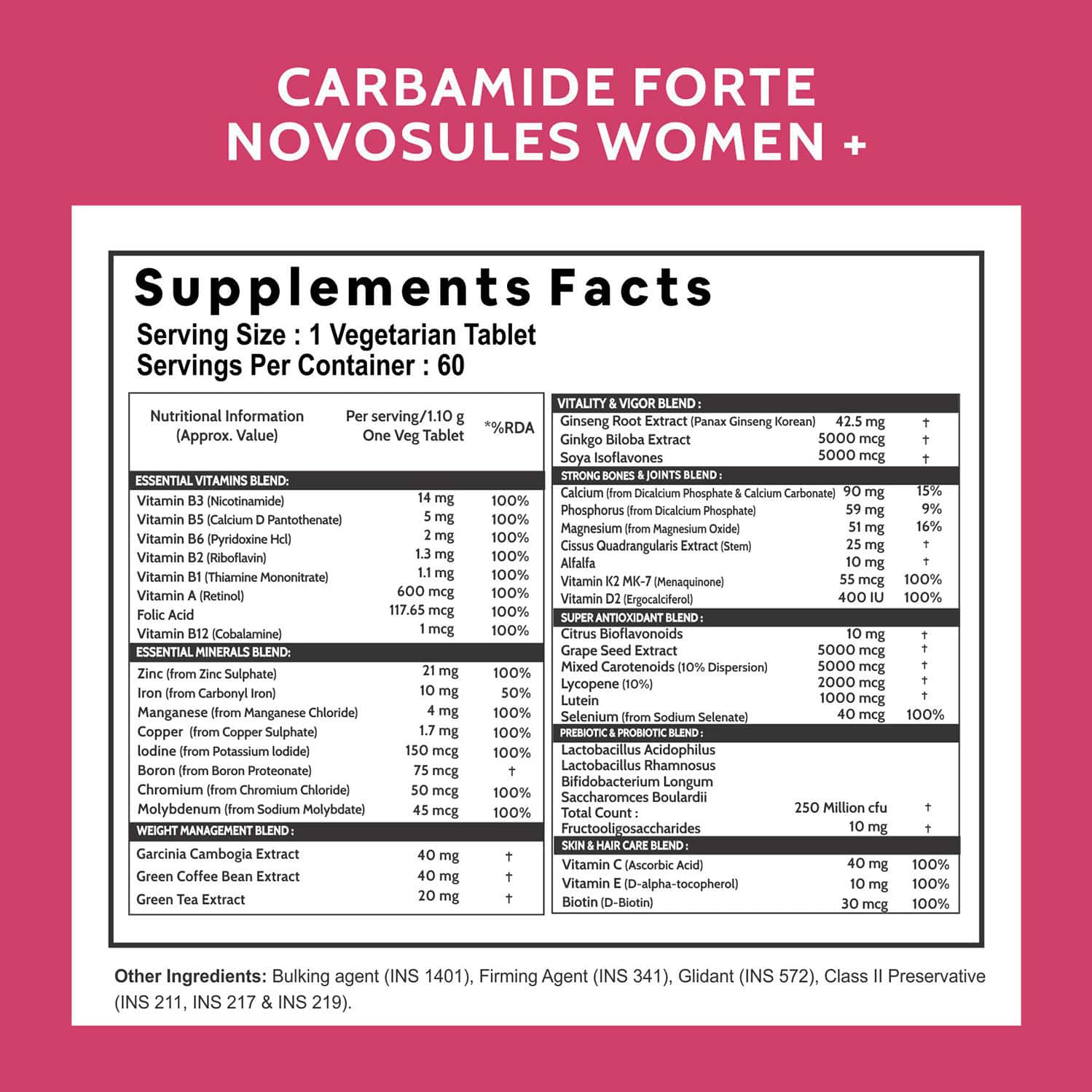 Buy CARBAMIDE FORTE MULTIVITAMIN WITH PROBIOTICS FOR WOMEN-60 TABLETS ...