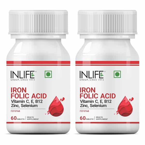 Buy INLIFE CHELATED IRON FOLIC ACID WITH VITAMIN C E B12 MEN WOMEN - 60 ...