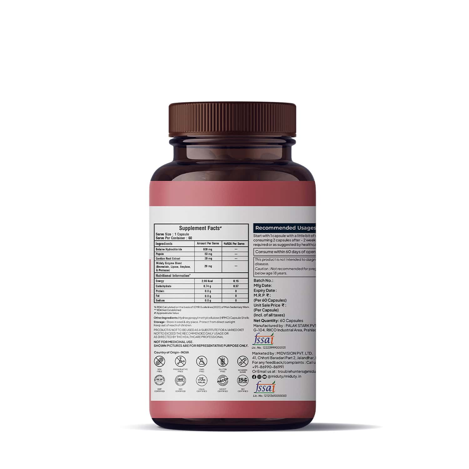 Buy MIDUTY PALAK NOTES BETAINE HCL PEPSIN - BETAINE HYDROCHLORIDE ...