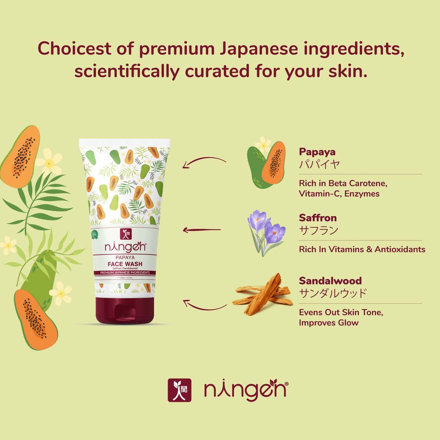 Buy NINGEN PAPAYA FACE WASH SAFFRON AND SANDALWOOD TREATS DRYNESS ...