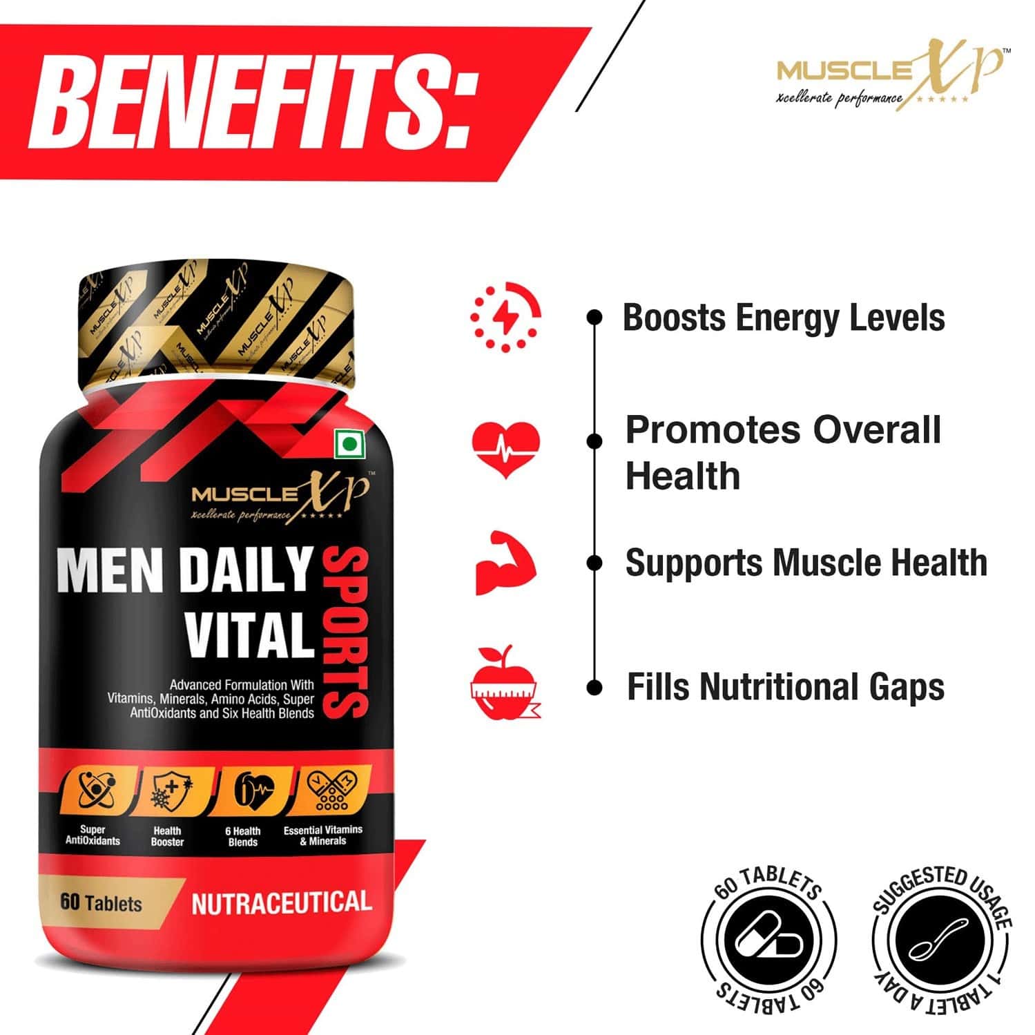 Buy MUSCLEXP MULTIVITAMIN MEN DAILY SPORTS WITH 47 NUTRIENTS - 60 ...