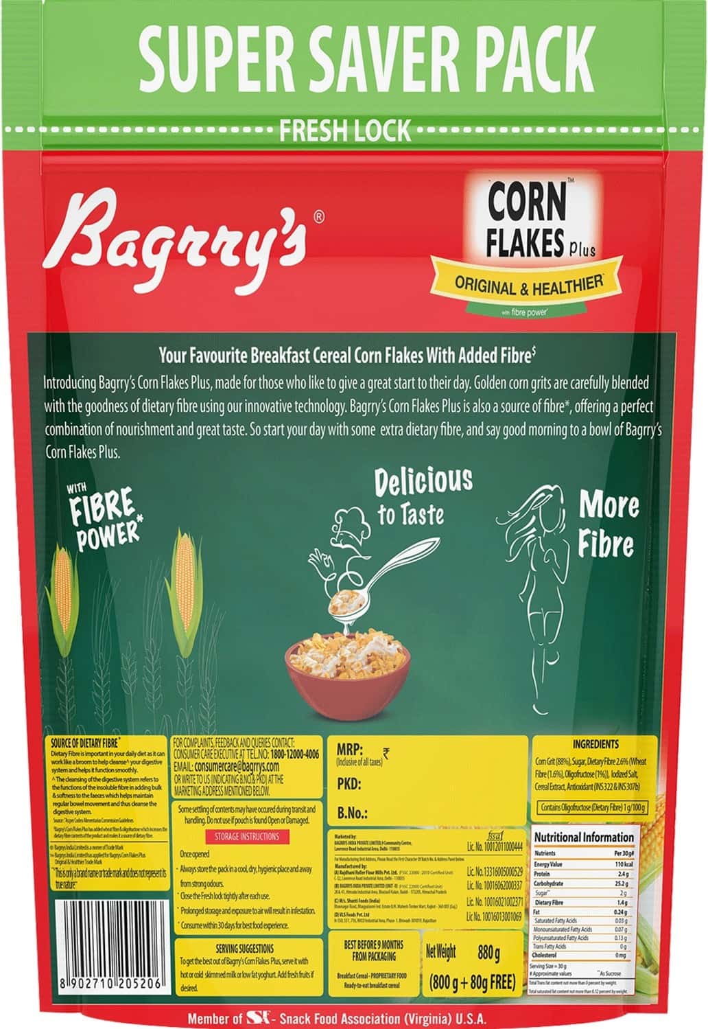 Buy BAGRRYS CORNFLAKE PLUS ORIGINAL & HEALTHIER 800G PP Online & Get ...