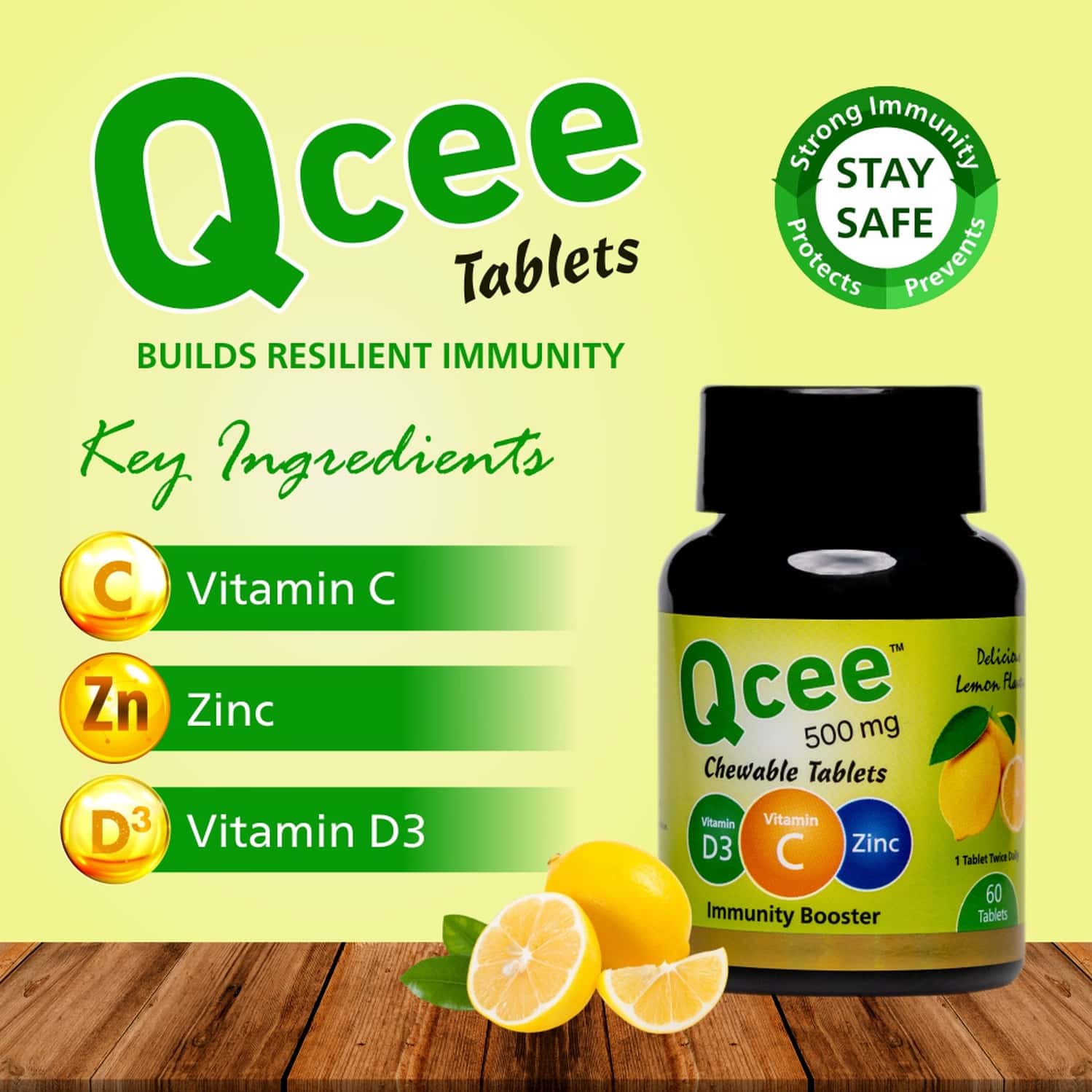 Buy QCEE CHEWABLE TABLETS 60 TAB | VITAMINS & ZINC | LEMON FLAVOUR ...