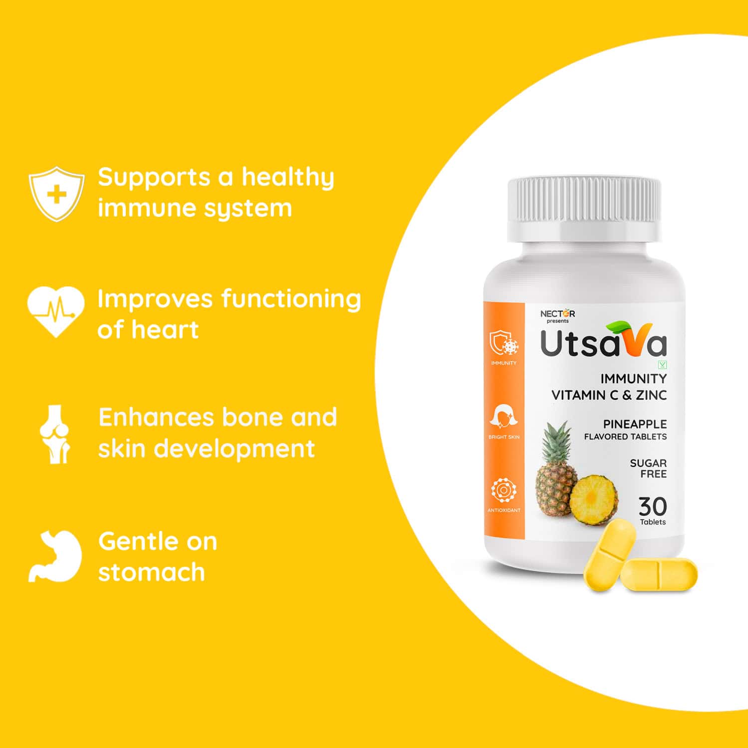 Buy NECTOR UTSAVA VITAMIN C PINEAPPLE CHEWABLE TABLETS 30 TABLETS ...