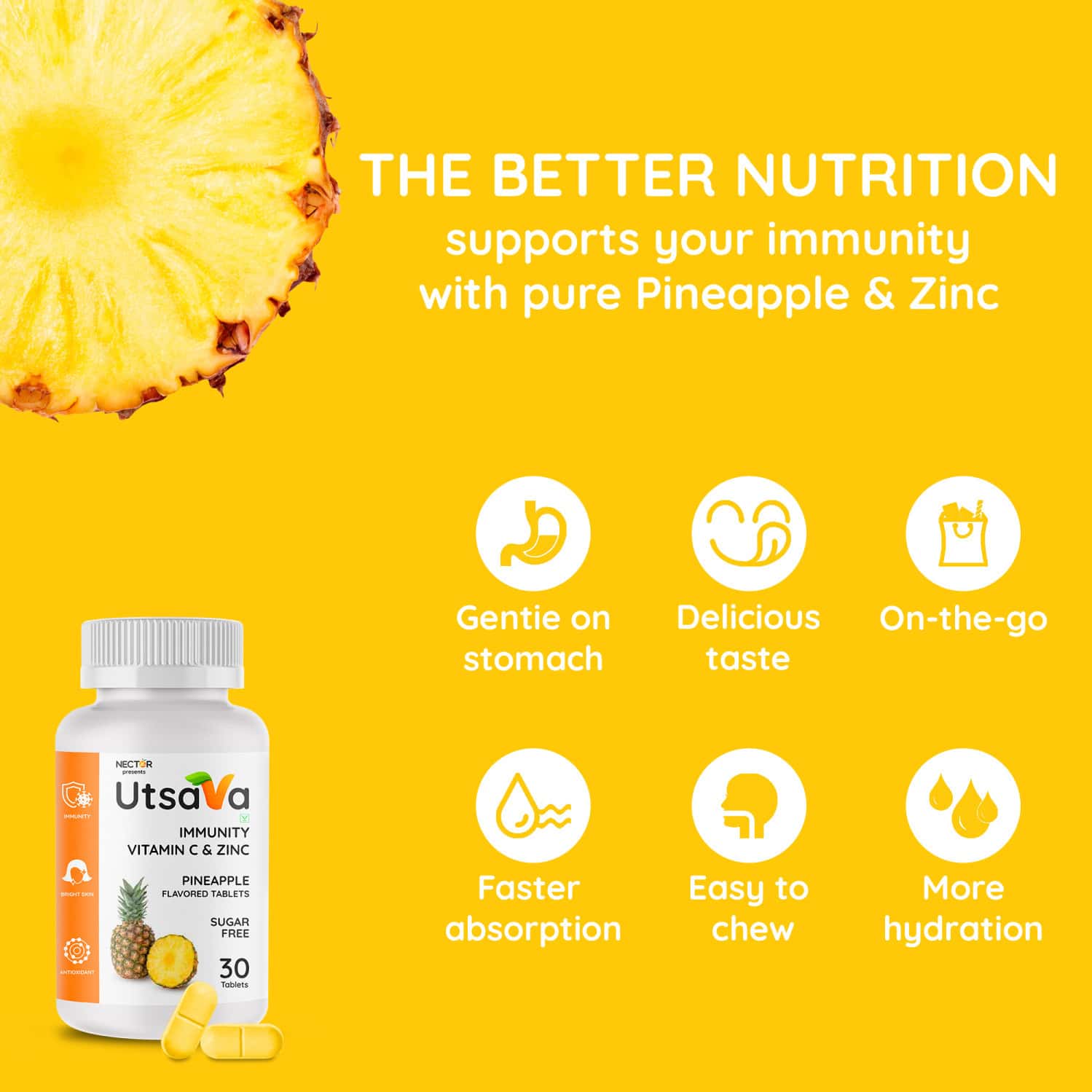 Buy NECTOR UTSAVA VITAMIN C PINEAPPLE CHEWABLE TABLETS 30 TABLETS ...