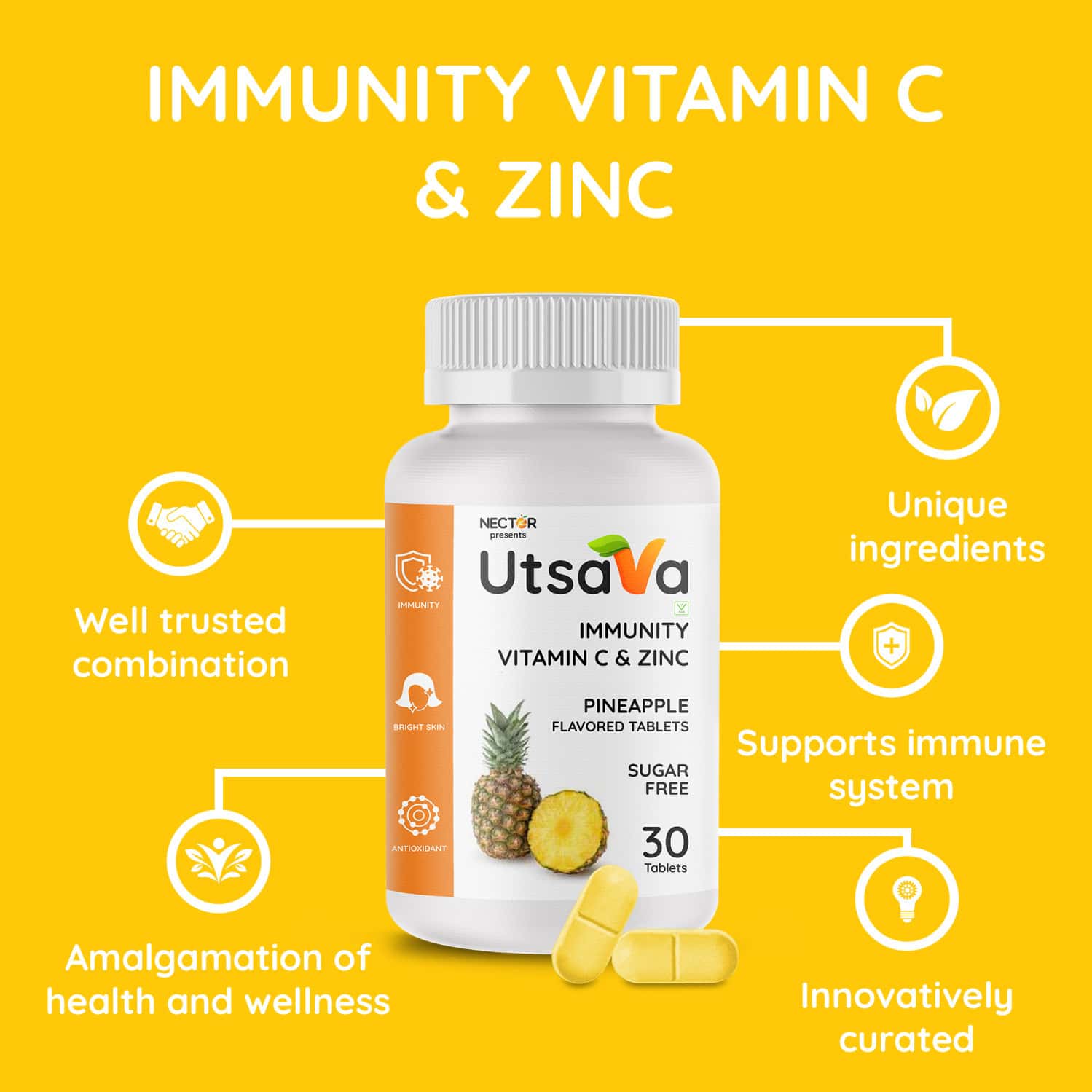 Buy NECTOR UTSAVA VITAMIN C PINEAPPLE CHEWABLE TABLETS 30 TABLETS ...