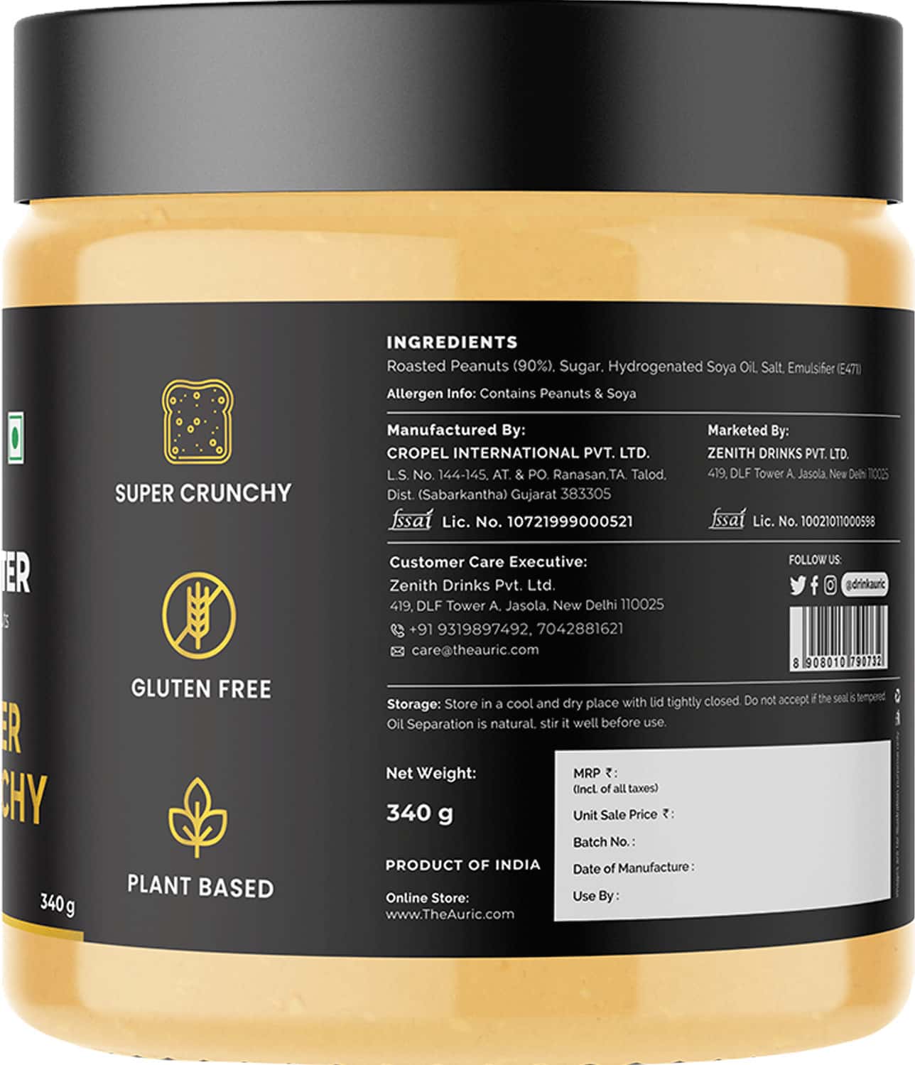 Buy AURIC NATURAL PEANUT BUTTER- CRUNCHY - HIGH PROTEIN, GLUTEN ...