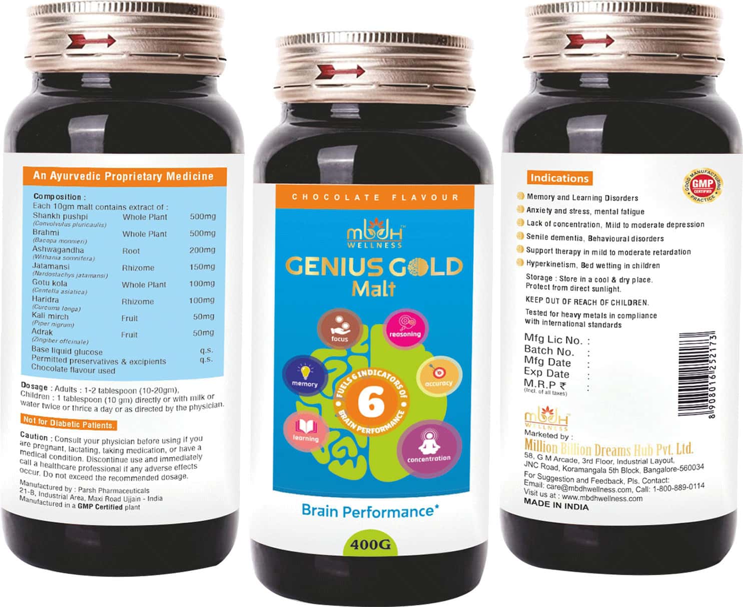 Buy MBDHWELLNESS GENIUS GOLD MALT-BRAIN BOOSTER WITH BRAHMI ASHWAGANDHA ...