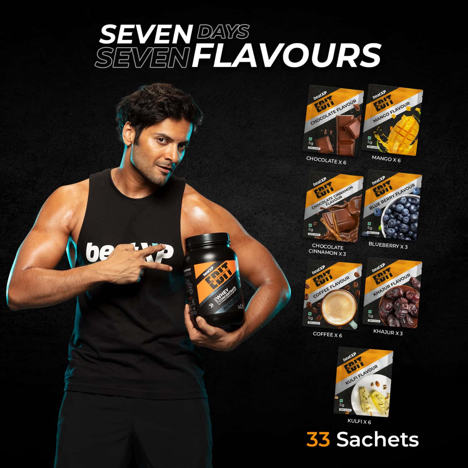 Buy BEATXP EDIT 100% WHEY PROTEIN POWDER 1KG, 33 SACHETS OF 7 DIFFERENT ...