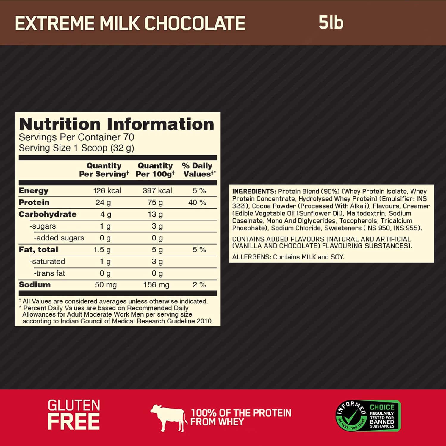 Buy OPTIMUM NUTRITION (ON) GOLD STANDARD 100% WHEY PROTEIN EXTREME MILK CHOCOLATE 5 LBS,2.27KG ...